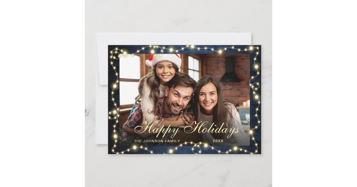 Sparkle Christmas Lights Rustic PHOTO Greeting Holiday Card | Zazzle