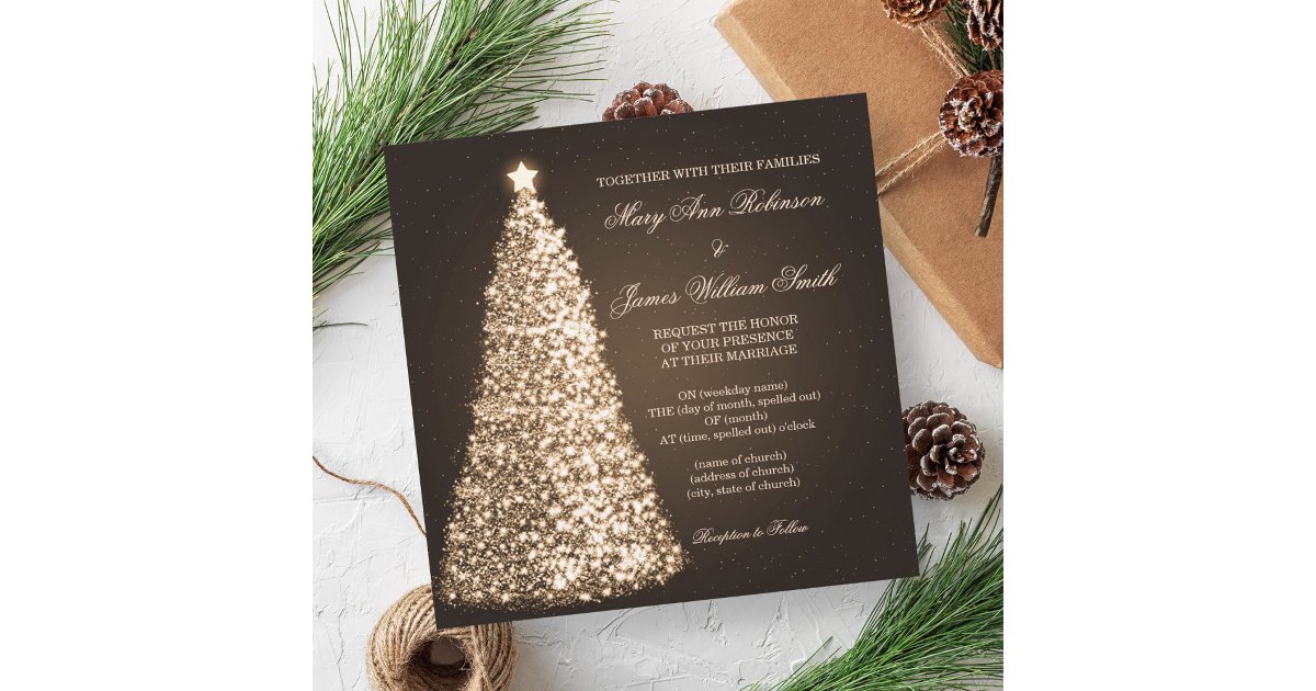 Sparkle Christmas Wedding Gold Invitation | Zazzle