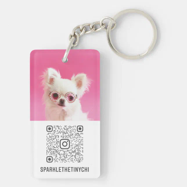 Sparkle | Custom Photo Social Media QR Code Keychain | Zazzle