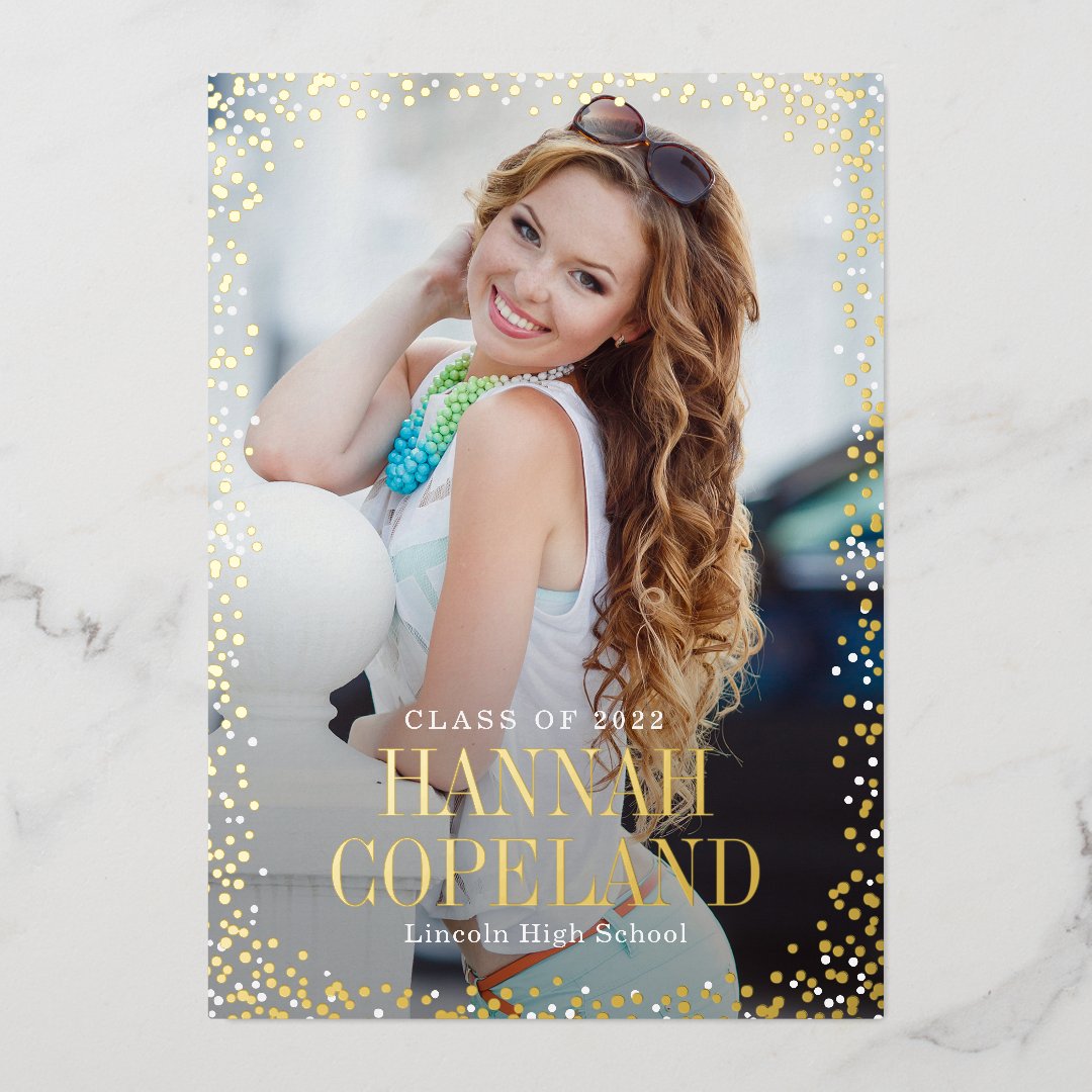 Sparkle Delight Foil Graduation Portrait Photo Foil Invitation | Zazzle
