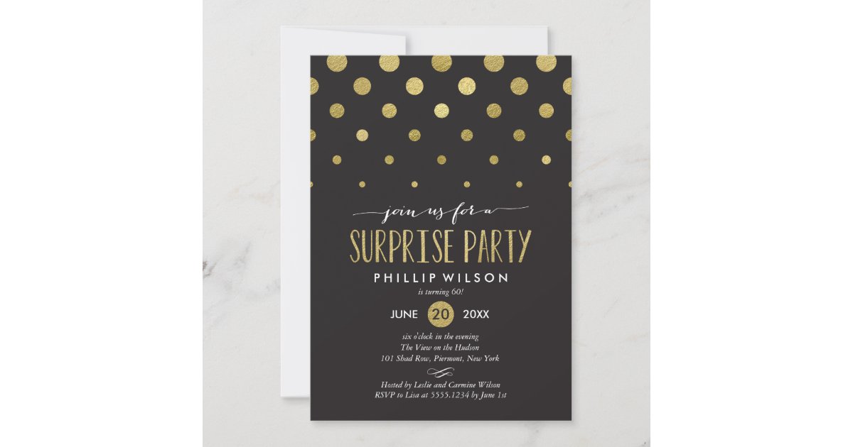 Sparkle Dots Surprise Party Invitation | Zazzle