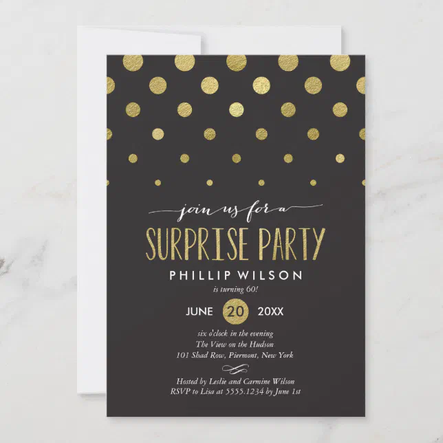 Sparkle Dots Surprise Party Invitation | Zazzle