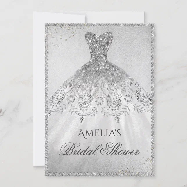 Sparkle Dress Silver Bridal Shower Invitation | Zazzle