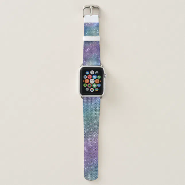 Sparkle Faux Rhinestone Pink Denin Blue Apple Watch Band | Zazzle