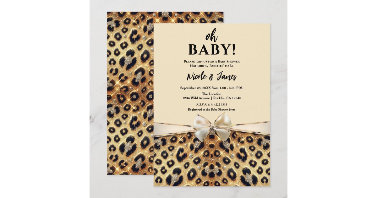 Sparkle Glam Leopard Print Baby Shower Invitation | Zazzle