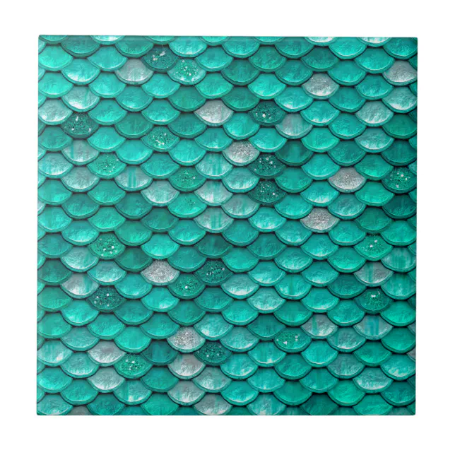 Sparkle Glitter Green Aqua Mermaid Scales Tile | Zazzle