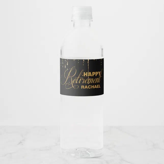 Sparkle, Golden Retirement Party Water Bottle Label | Zazzle
