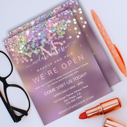 Sparkle Holographic Glitter Elegant Makeup Artist Flyer | Zazzle