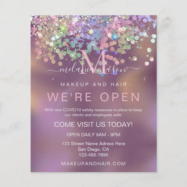 Sparkle Holographic Glitter Elegant Makeup Artist Flyer | Zazzle