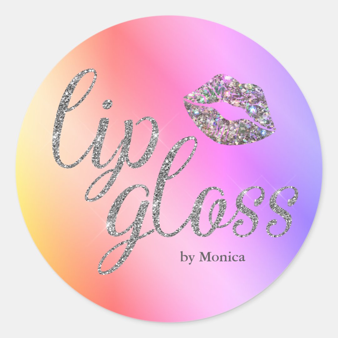 Sparkle Kiss Rainbow Lip Gloss Glam Classic Round Sticker | Zazzle