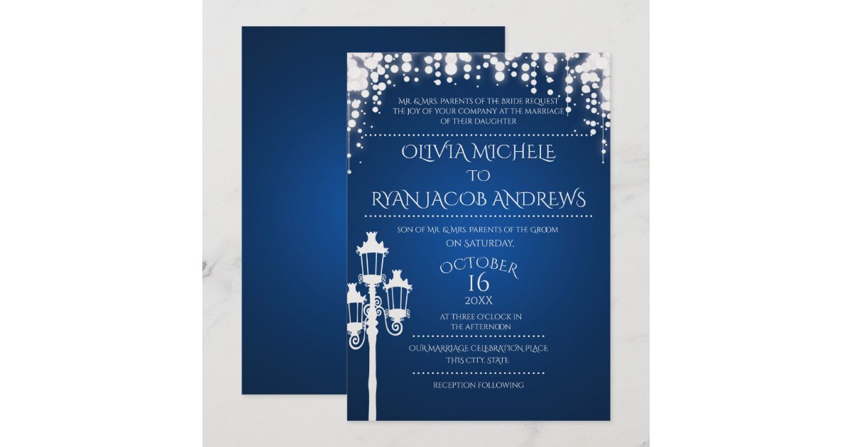 Sparkle Lamp Post Gala Wedding Sapphire Invitation | Zazzle