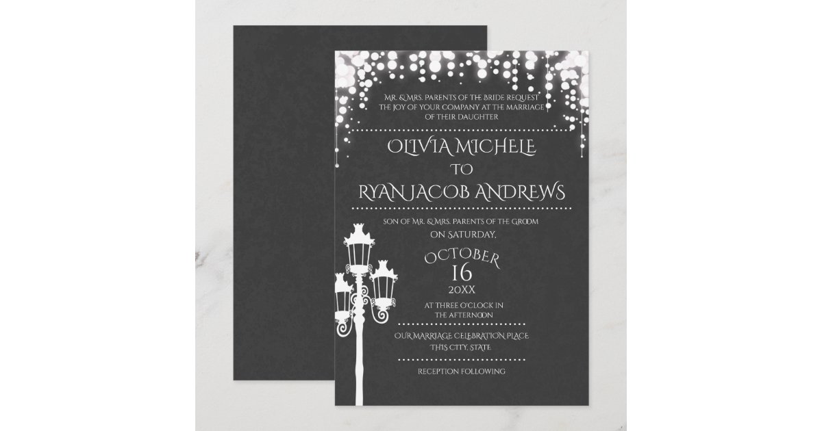Sparkle Lamp Post Gala Wedding Slate Invitation | Zazzle