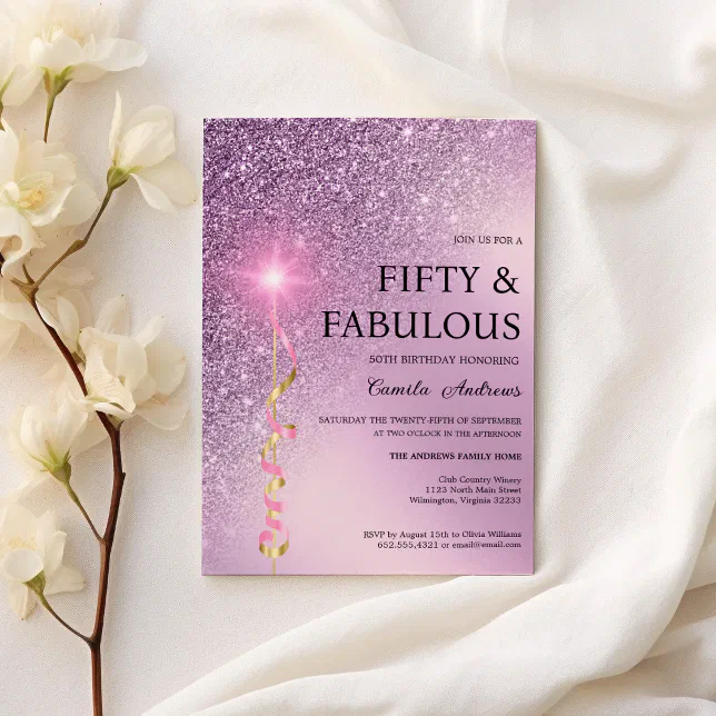 Sparkle lavender gradient glitter 50th Birthday Invitation | Zazzle