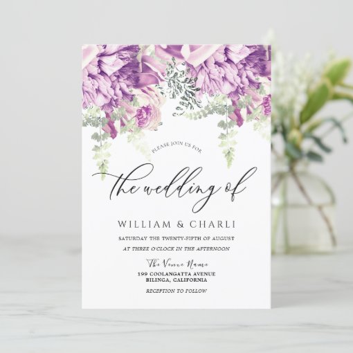 Sparkle Lavender Purple & Silver Floral Wedding Invitation | Zazzle