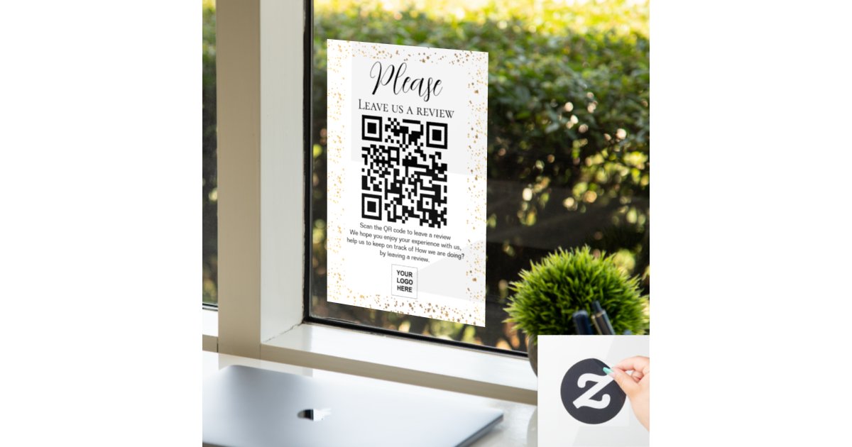 Sparkle Leave us a review QR code Window Cling | Zazzle