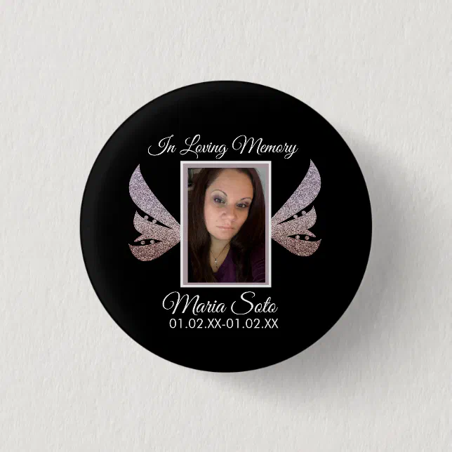 Sparkle Memorial Funeral Burial Wing Button | Zazzle