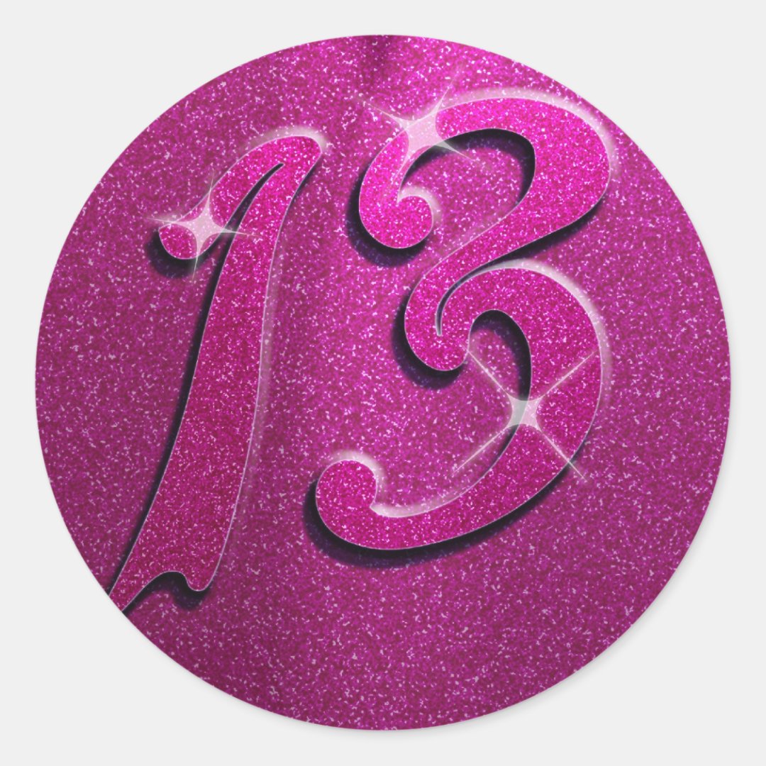 Sparkle Pink 13th Birthday Party Stickers | Zazzle
