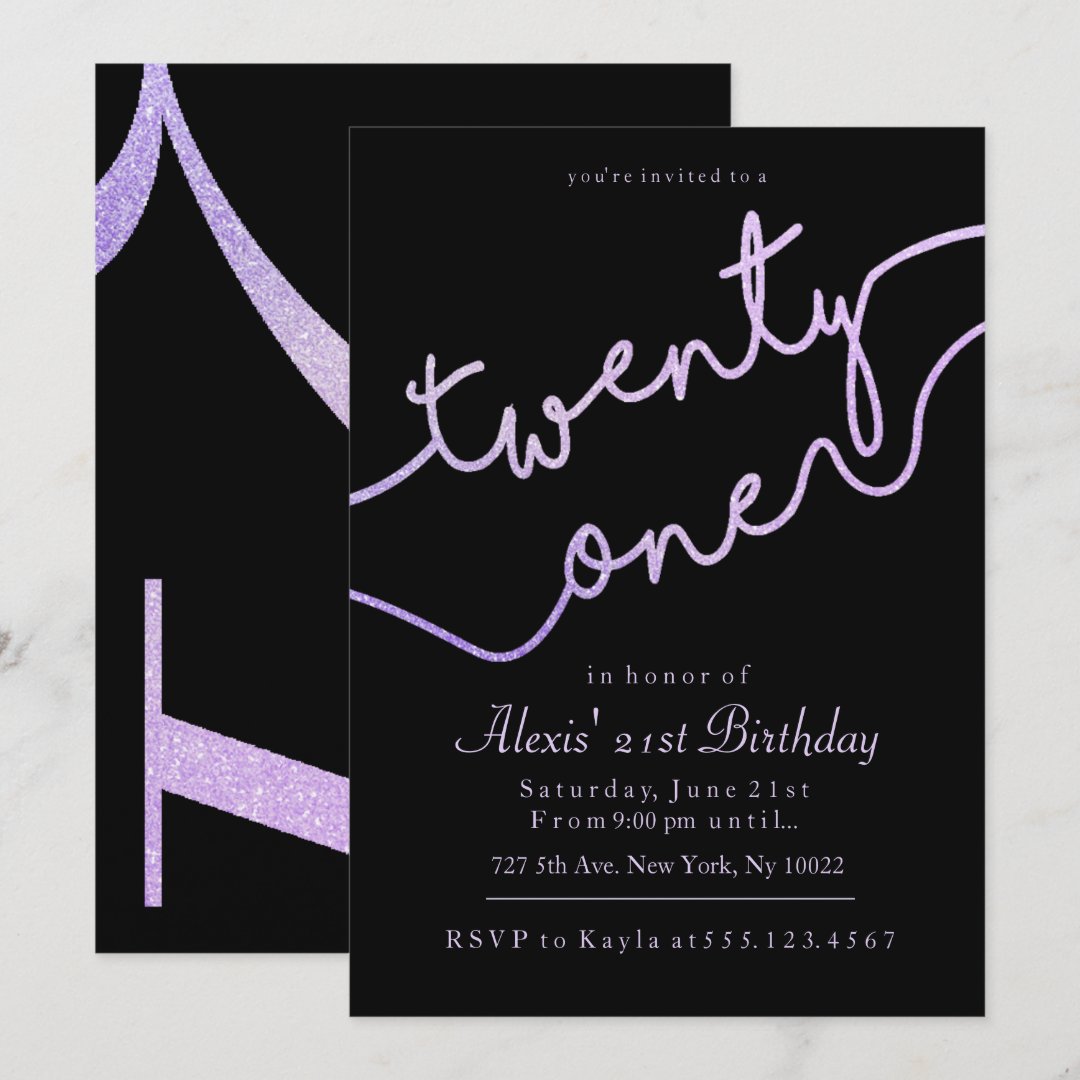 Sparkle, Purple Glitter 21st Birthday Invitations | Zazzle