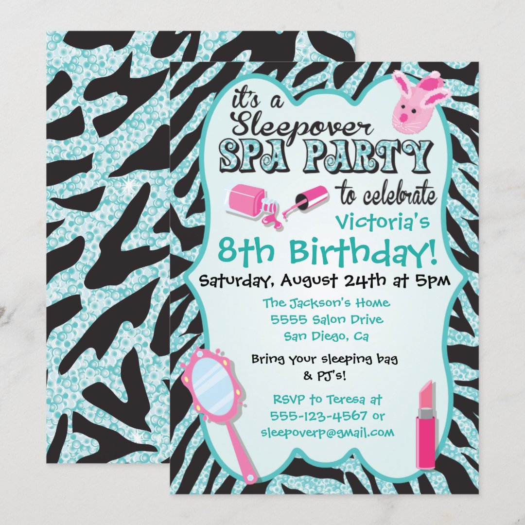 Sparkle Sleepover Spa Birthday Party Invitations | Zazzle