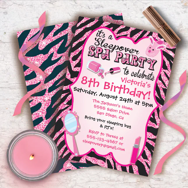 Sparkle Sleepover Spa Birthday Party Invitations | Zazzle
