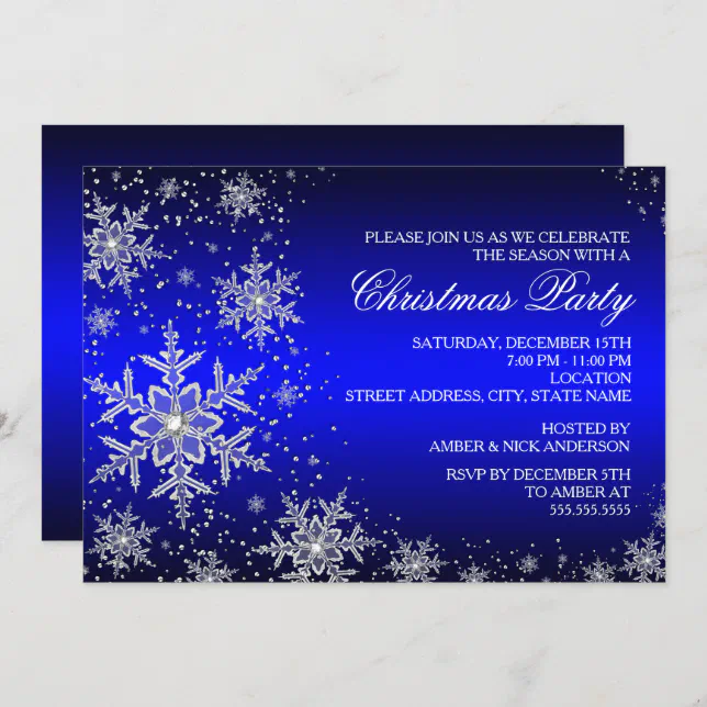 Sparkle Snowflake Blue Christmas Party Invite | Zazzle