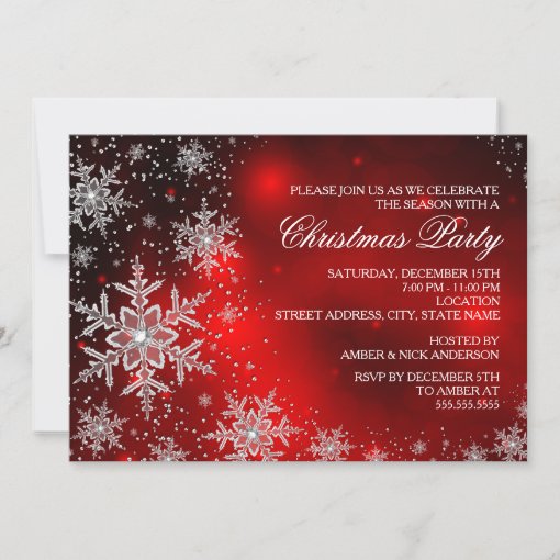 Sparkle Snowflake Red Christmas Party Invite | Zazzle