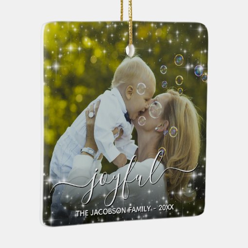 Sparkle Stars Photo Overlay Joyful Christmas Ceramic Ornament | Zazzle