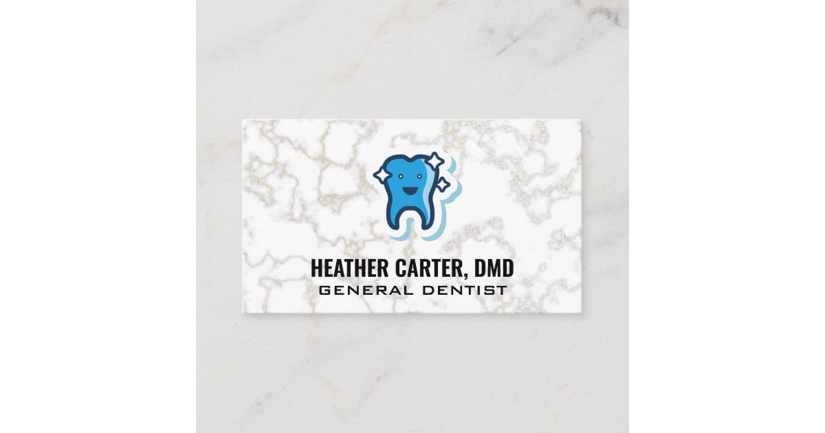 Sparkle Tooth Logo | Marble Business Card | Zazzle