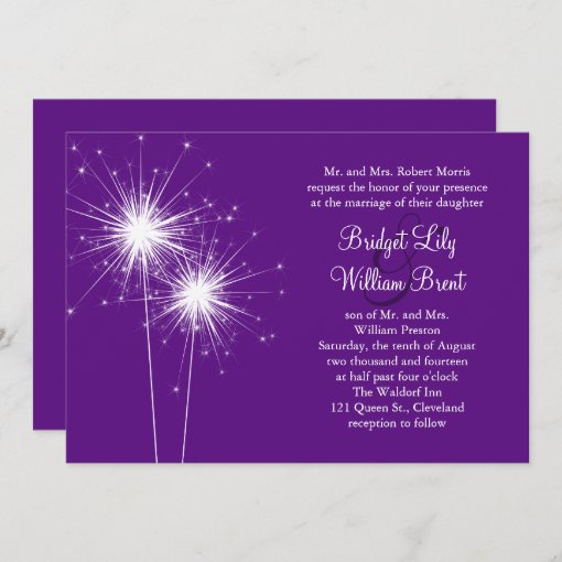 Sparkler Purple Wedding Invitation | Zazzle