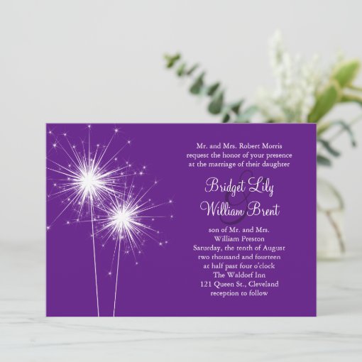 Sparkler Purple Wedding Invitation | Zazzle