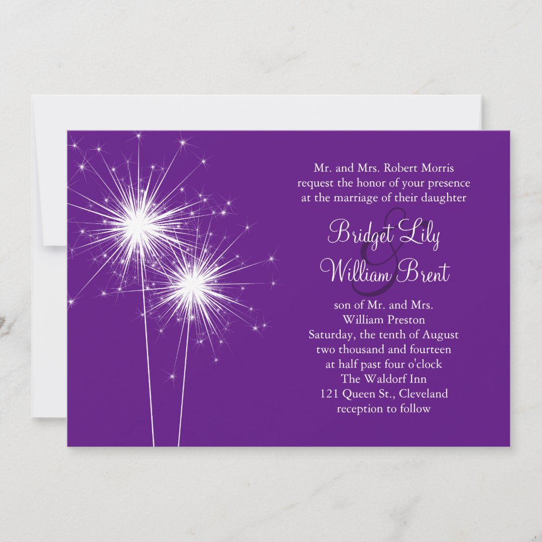 Sparkler Purple Wedding Invitation | Zazzle