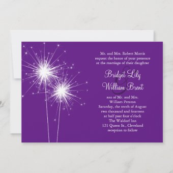 Sparkler Purple Wedding Invitation | Zazzle