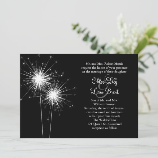 Sparkler Wedding Invitation (black) | Zazzle