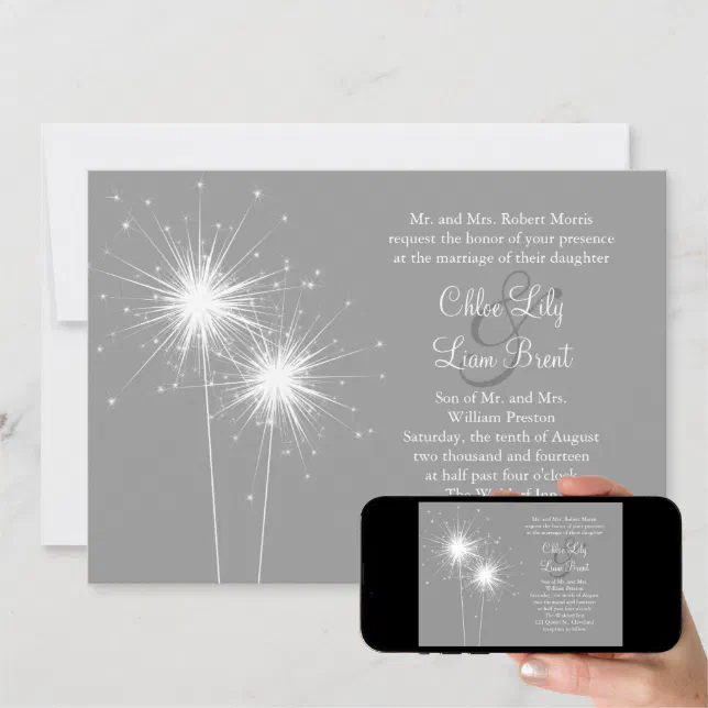 Sparkler Wedding Invitation in Gray | Zazzle