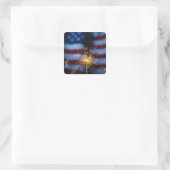 Sparkler with American Flag Square Sticker | Zazzle