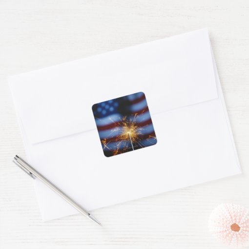 Sparkler with American Flag Square Sticker | Zazzle