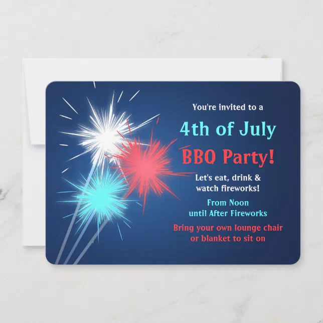 Sparklers 4th of July BBQ Party Invitations | Zazzle
