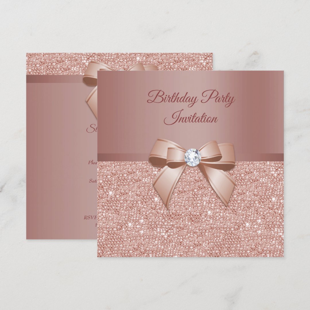 Sparkles & Glamour, Rose Gold Birthday Party Invitation | Zazzle