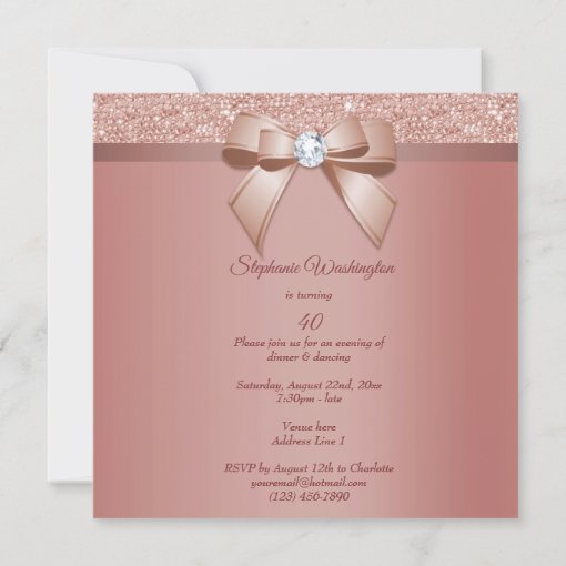 Sparkles & Glamour, Rose Gold Birthday Party Invitation | Zazzle