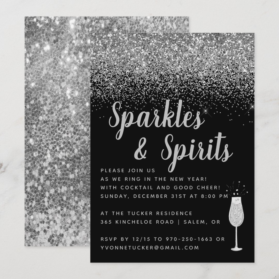 Sparkles & Spirits | New Years Eve Party Invitation | Zazzle