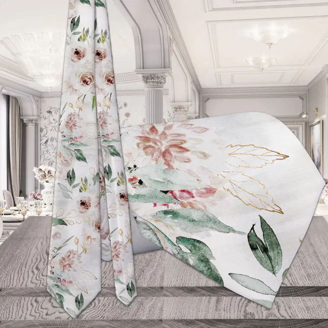 Sparkling Barely Blush & White Greenery Wedding Neck Tie | Zazzle