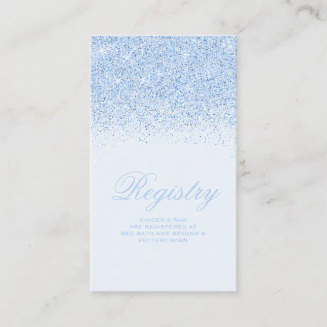 Sparkling Blue Glitter Wedding Registry Card | Zazzle