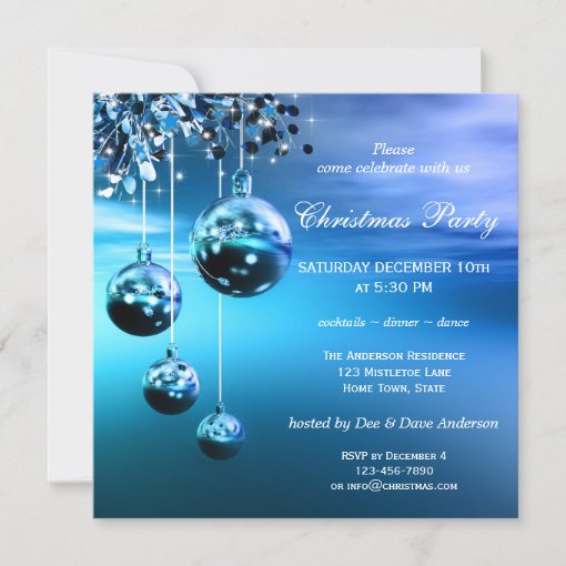 Sparkling Blue Modern Christmas Party Invitation | Zazzle