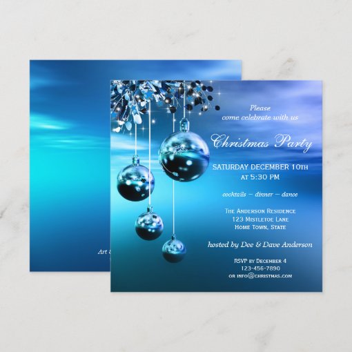 Sparkling Blue Modern Christmas Party Invitation | Zazzle