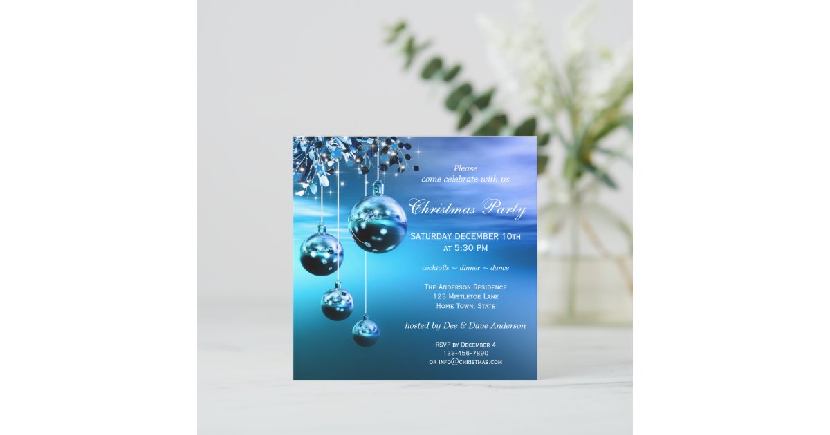 Sparkling Blue Modern Christmas Party Invitation | Zazzle