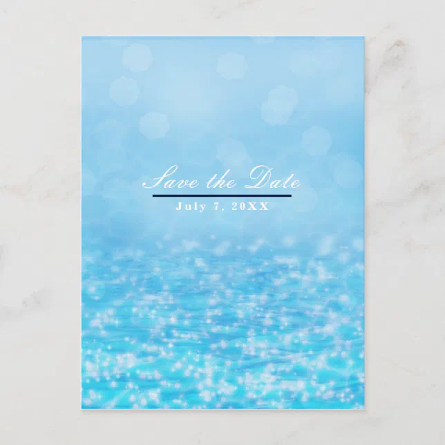 Sparkling Blue Ocean Sea Water Beach Save the Date Announcement ...