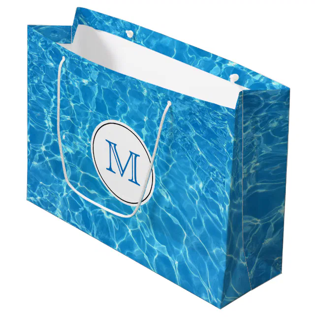 Sparkling Blue Swim Team Pool Blue Water Monogram Large Gift Bag | Zazzle