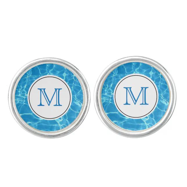 Sparkling Blue Swimming Pool Blue Water Monogram Cufflinks | Zazzle