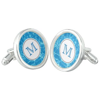 Sparkling Blue Swimming Pool Blue Water Monogram Cufflinks | Zazzle
