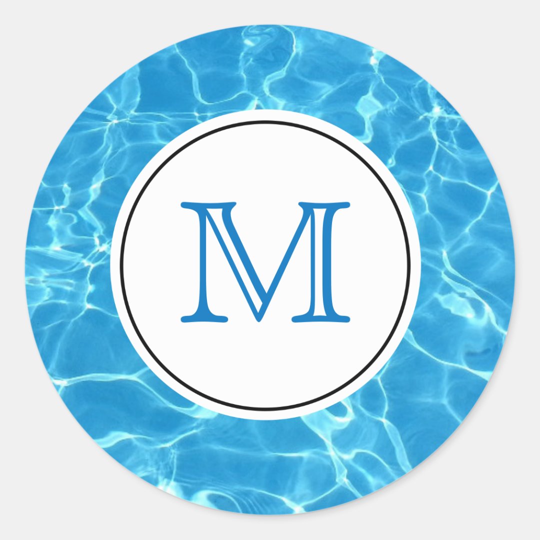 Sparkling Blue Swimming Pool Water Monogram Classic Round Sticker | Zazzle